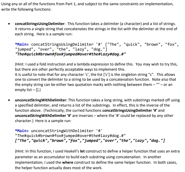 Solved Using any or all of the functions from Part 1, and | Chegg.com