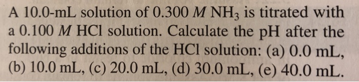 Solved A 10.0-mL solution of 0.300 M NH3 is titrated with a | Chegg.com