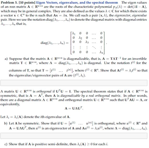 Solved Problem 5. [10 points] Eigen Vectors, eigenvalues, | Chegg.com