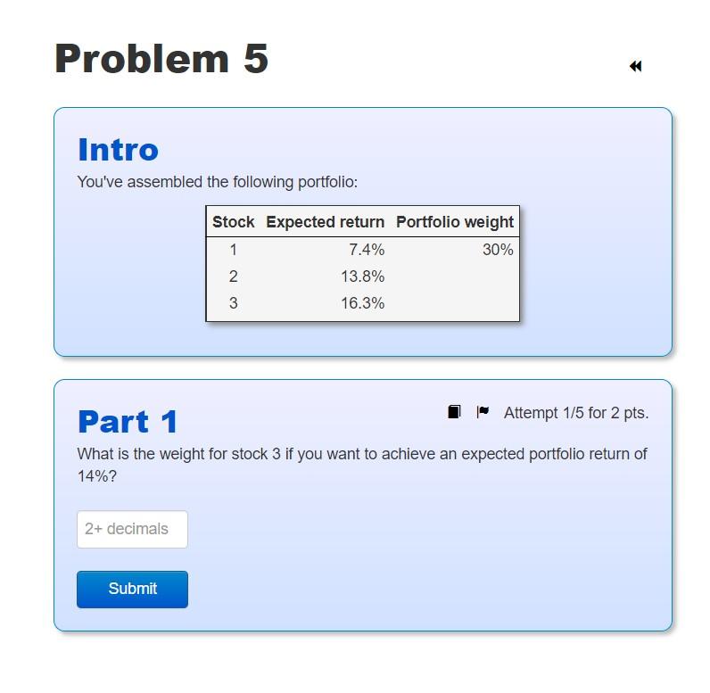 Solved Problem 5 Intro You've assembled the following | Chegg.com