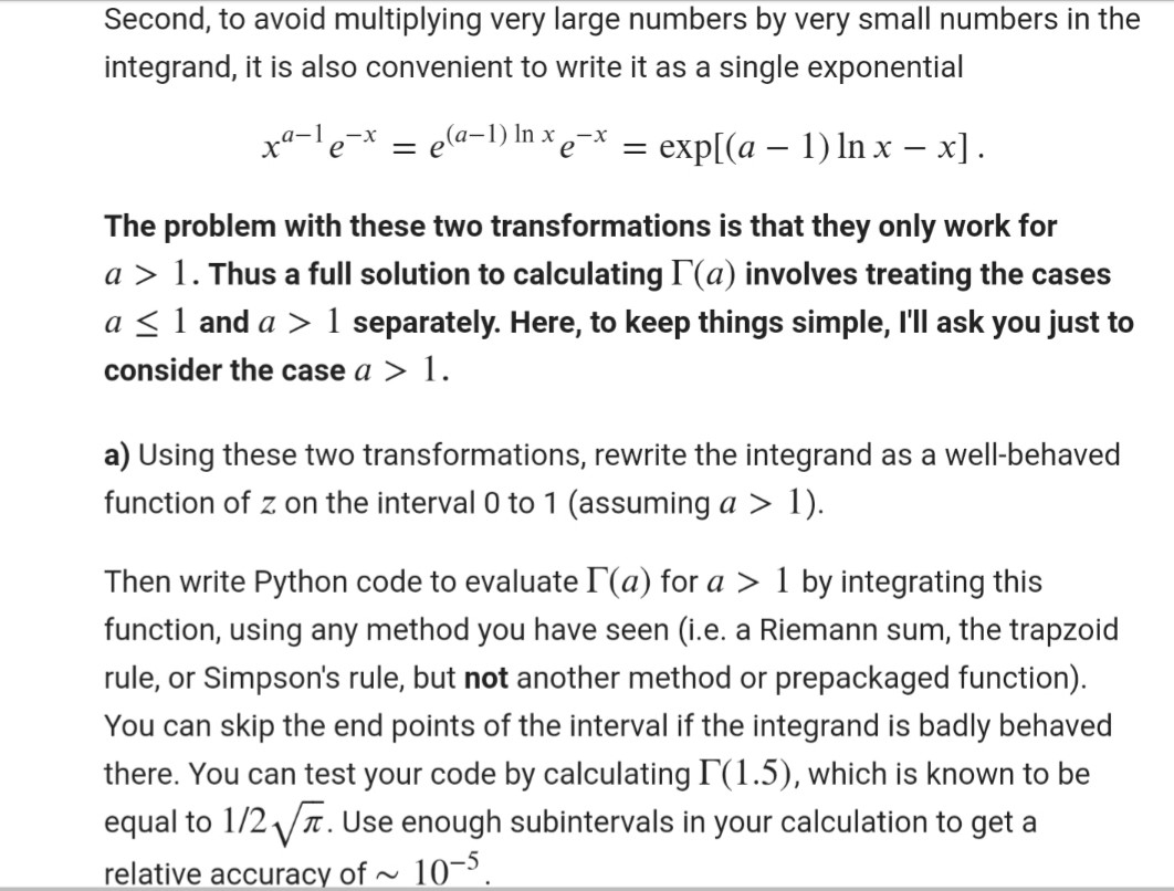 7.1 Consider the gamma function I (a), which is | Chegg.com