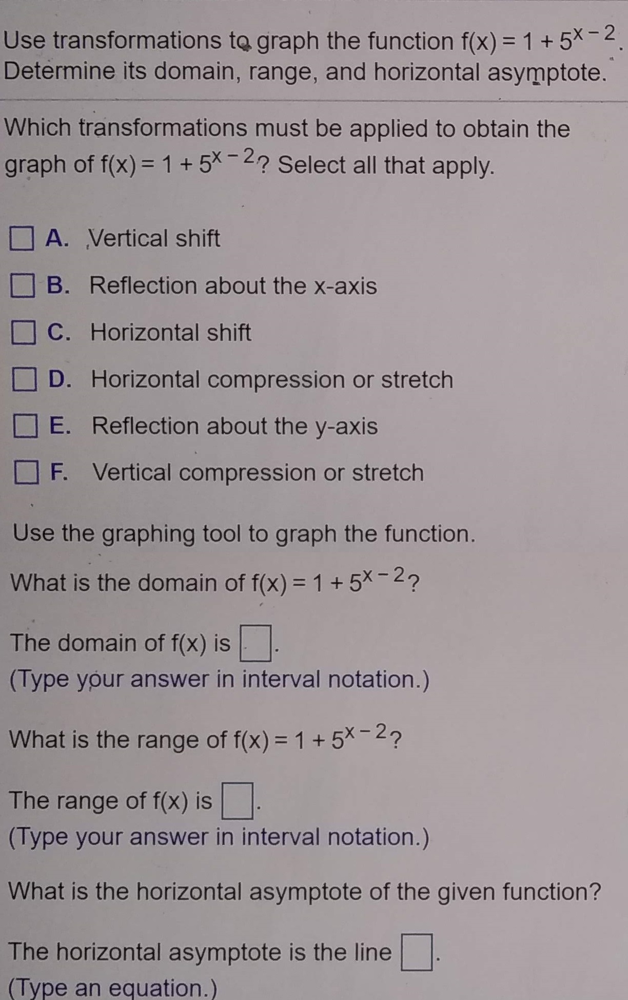 Use transformations to graph the function f(x) = 1 | Chegg.com