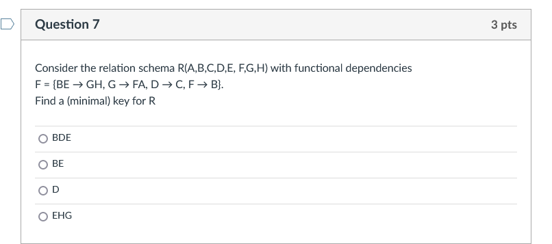Solved Question 7 3 Pts Consider The Relation Schema 4507