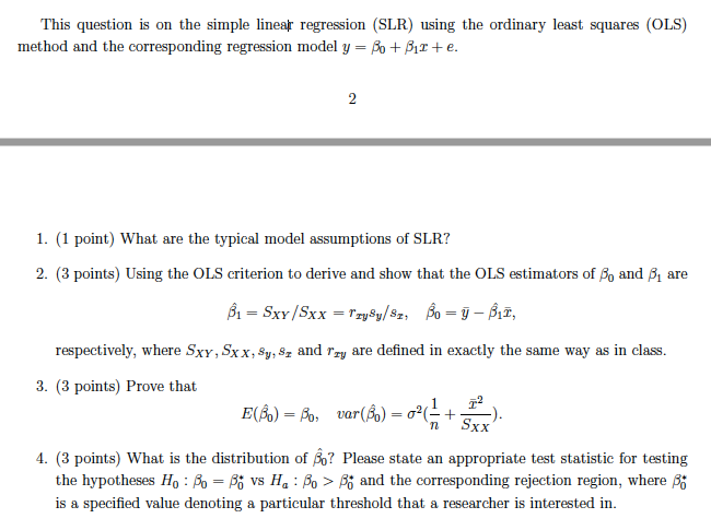 Solved This question is on the simple linear regression | Chegg.com