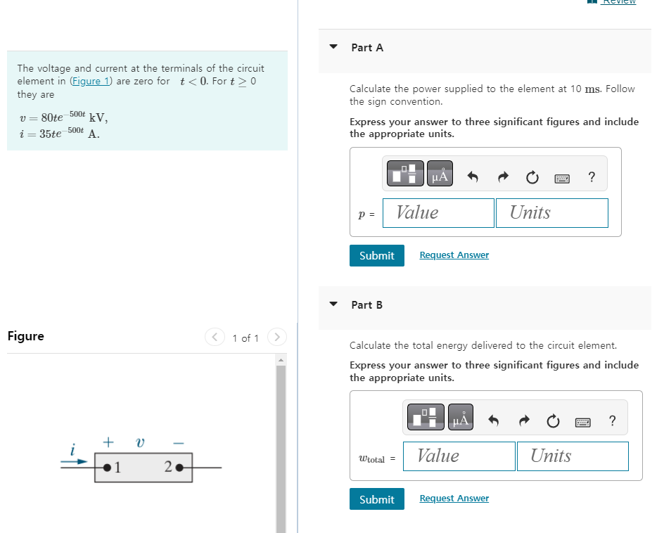 Solved The voltage and current at the terminals of the | Chegg.com