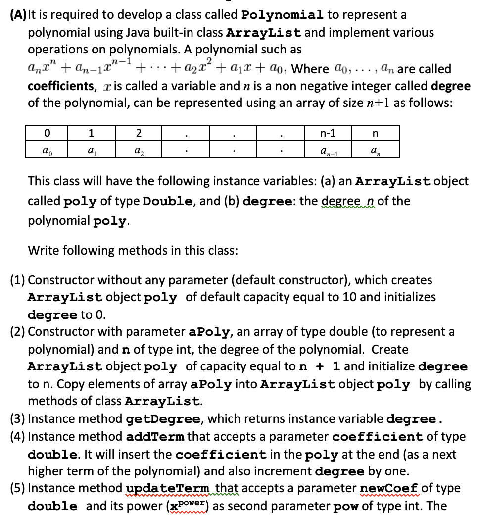 Solved (A)It is required to develop a class called | Chegg.com