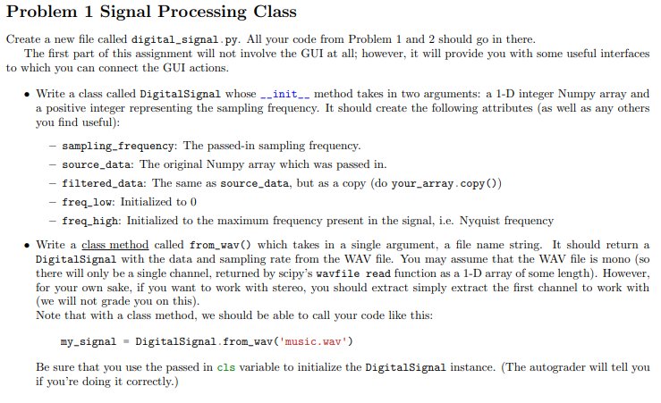 Solved Problem 1 Signal Processing Class Create a new file | Chegg.com