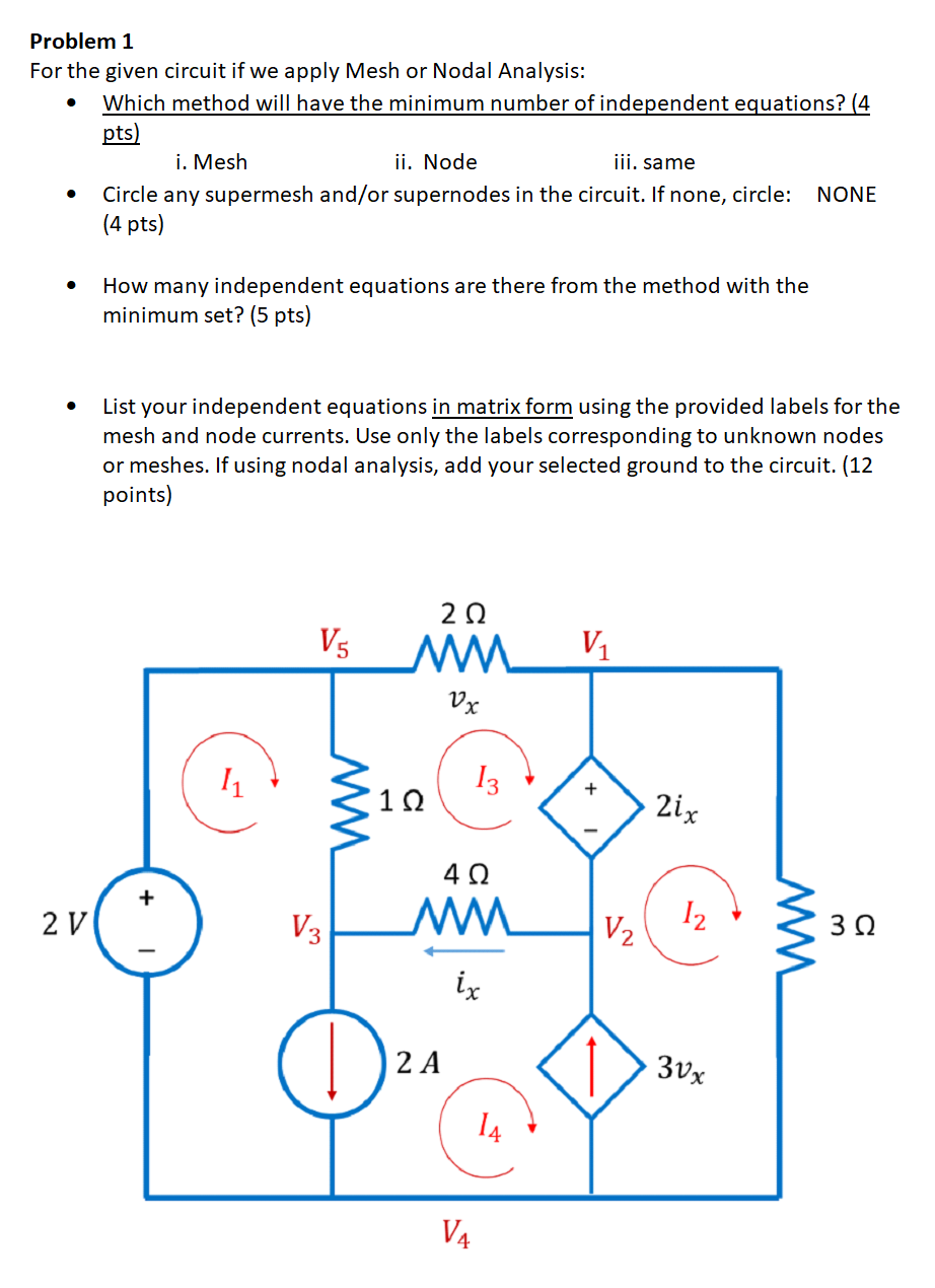 Solved Problem 1 For the given circuit if we apply Mesh or | Chegg.com
