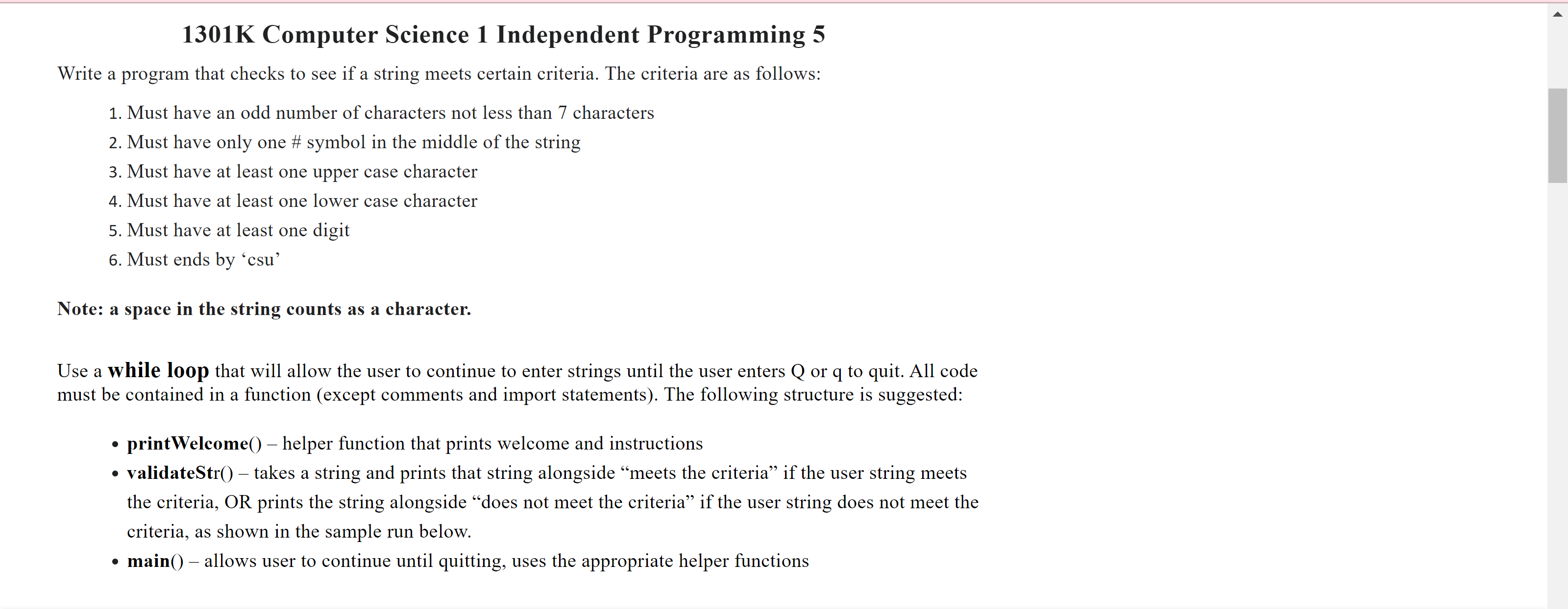 1301K Computer Science 1 ﻿Independent Programming | Chegg.com