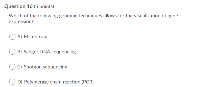 Solved Question 16 (5 points) Which of the following genomic | Chegg.com