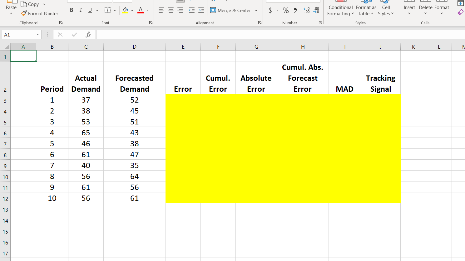 Solved Tracking Signals The “Tracking Signals” worksheet | Chegg.com