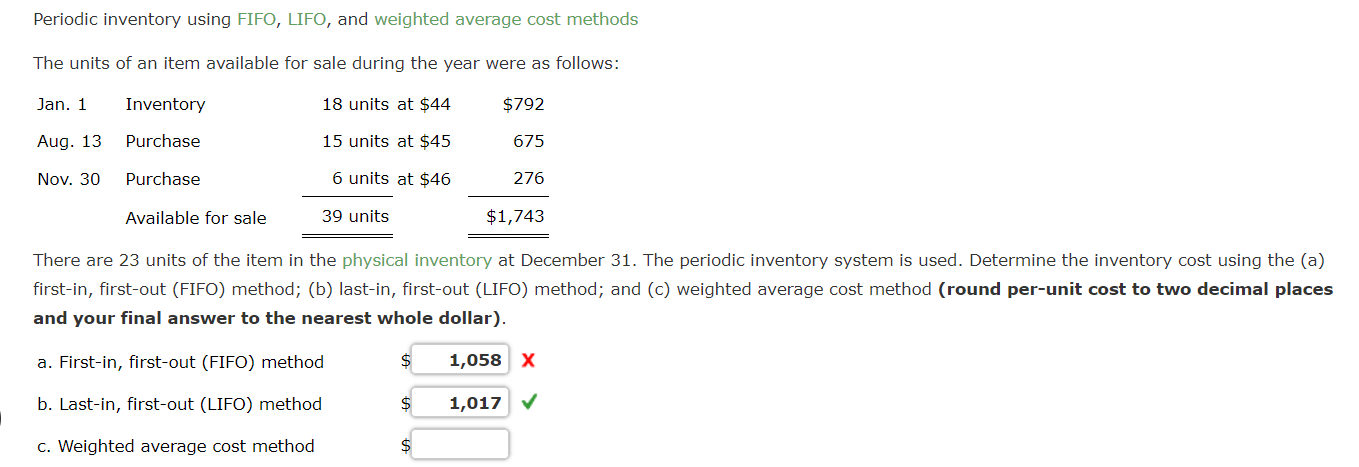 Solved Periodic inventory using FIFO, LIFO, and weighted | Chegg.com