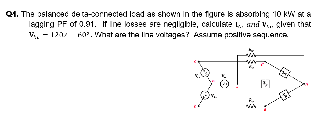 Solved Q4. The balanced delta-connected load as shown in the | Chegg.com
