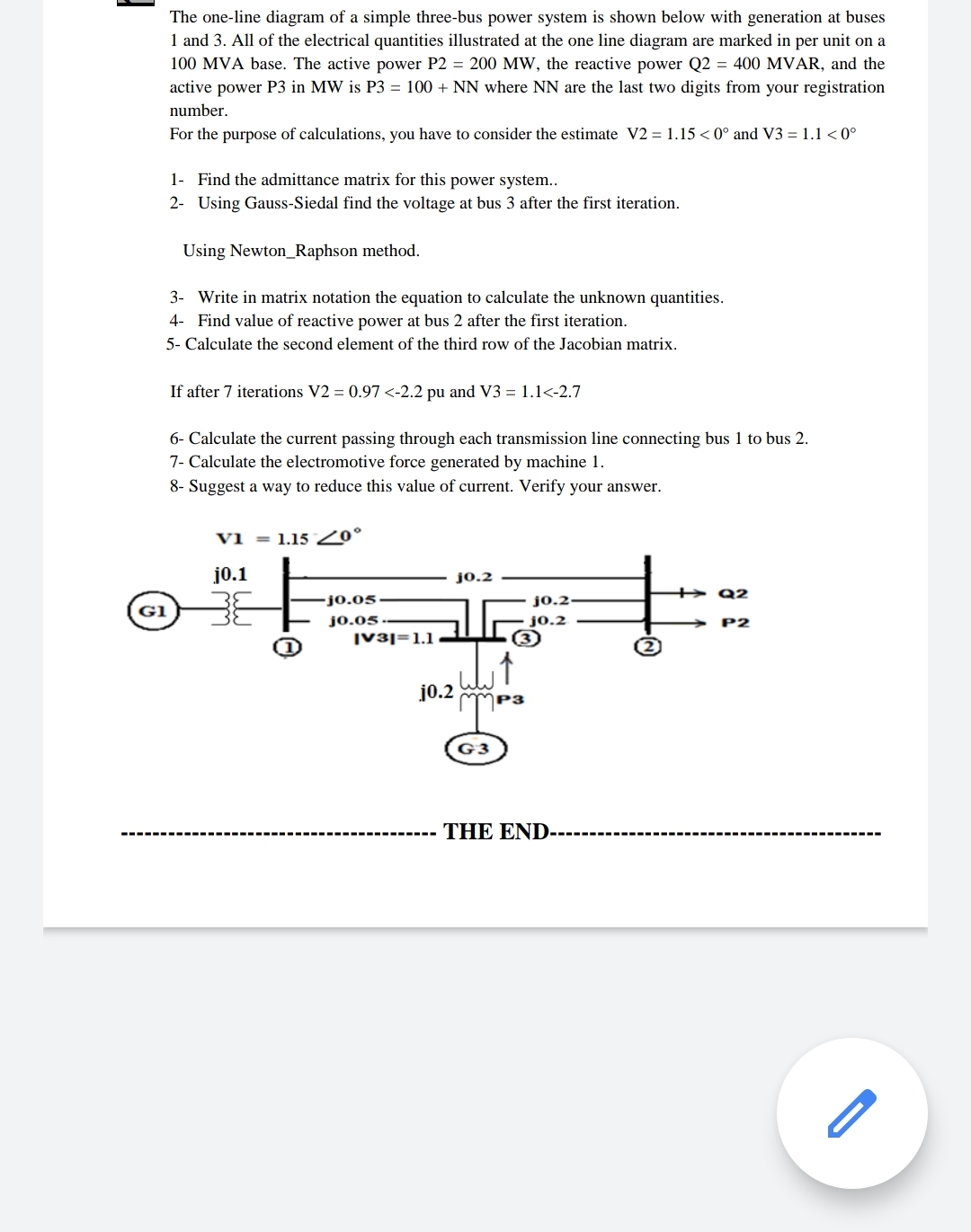 Solved The one-line diagram of a simple three-bus power | Chegg.com