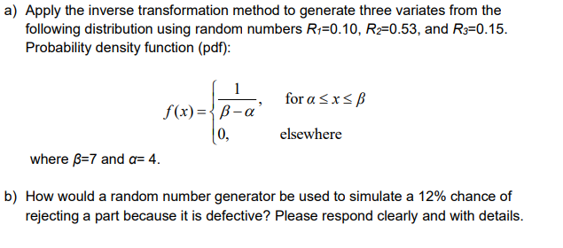 Solved a) Apply the inverse transformation method to | Chegg.com