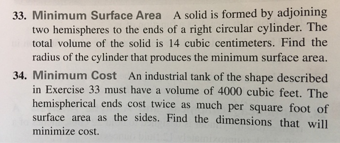Solved 33. Minimum Surface Area A solid is formed by | Chegg.com