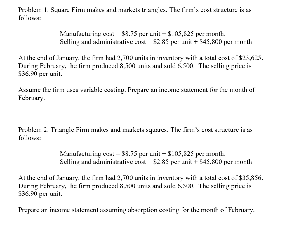 Solved Problem 1. Square Firm makes and markets triangles. | Chegg.com