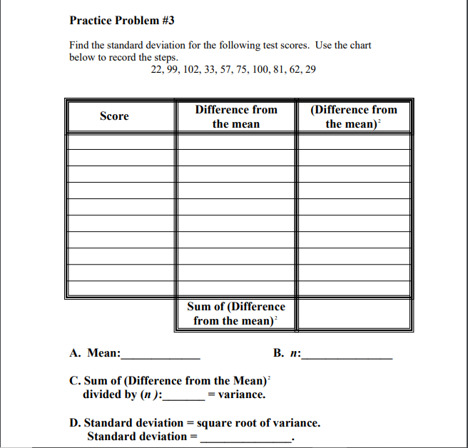 Solved Practice Problem #3 Find the standard deviation for | Chegg.com