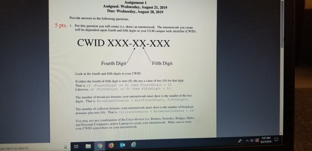 Assignment 1 Assigned: Wednesday, August 21, 2019 | Chegg.com