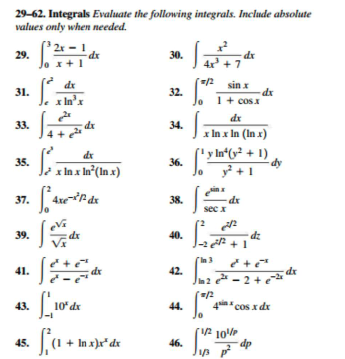 Solved 29-62. Integrals Evaluate the following integrals. | Chegg.com