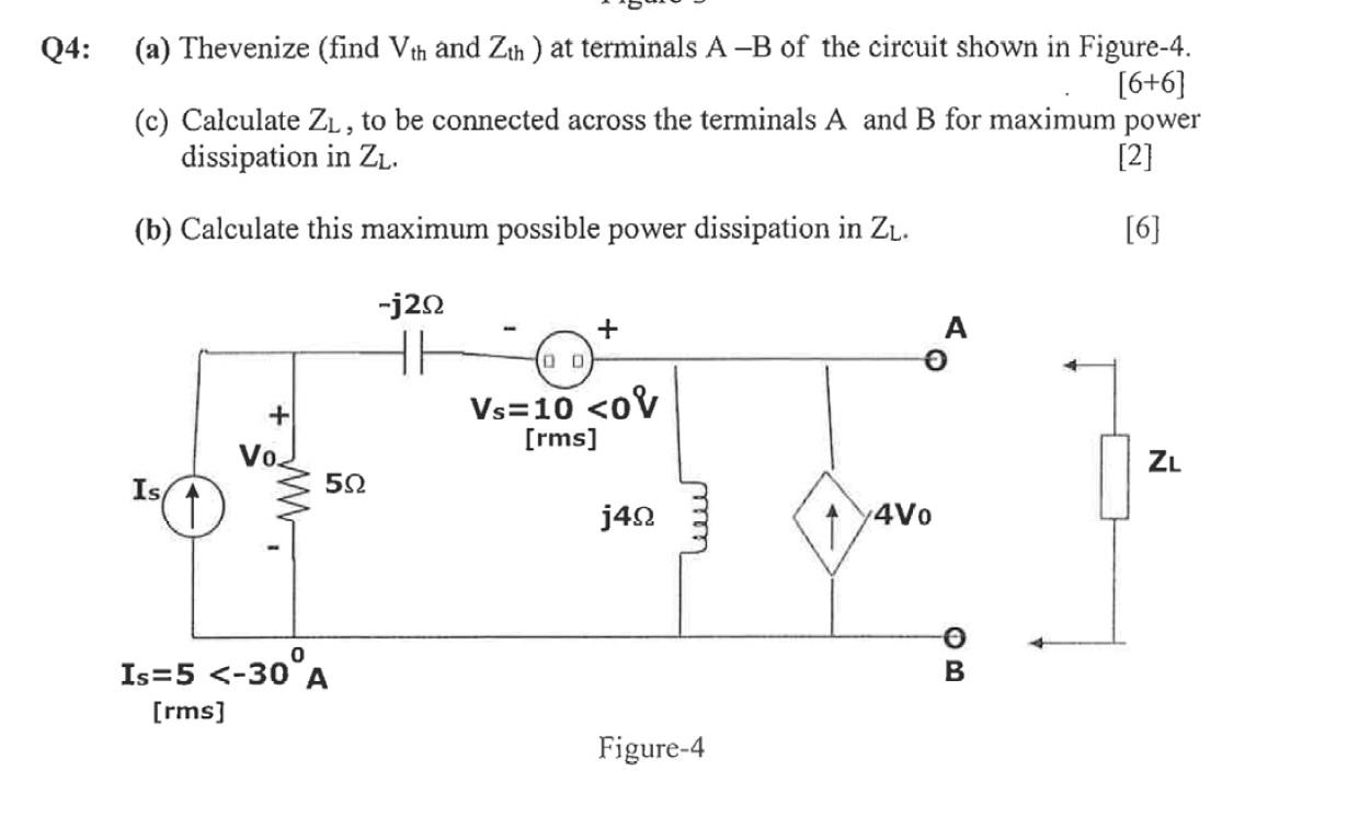 Solved Q4: (a) Thevenize (find Vth ảnd Zth ) at terminals A | Chegg.com