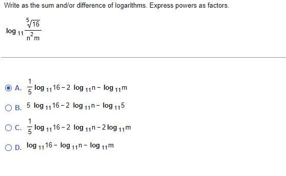 Solved Write as the sum and/or difference of logarithms. | Chegg.com