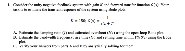 Solved Consider the unity negative feedback system with gain | Chegg.com