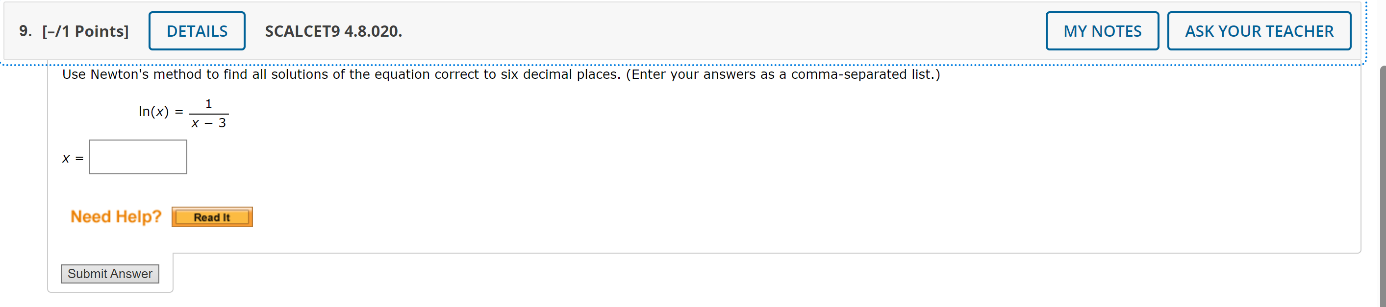 Solved 9. [-/1 Points] SCALCET9 4.8.020. Use Newton's method | Chegg.com