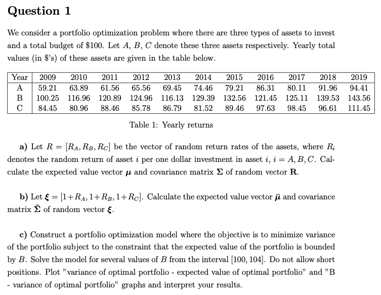 Solved We consider a portfolio optimization problem where | Chegg.com