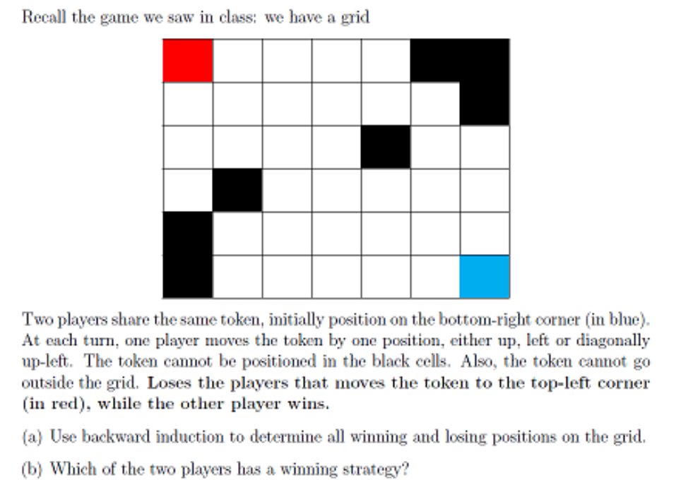 Solved Recall the game we saw in class: we have a grid Two | Chegg.com
