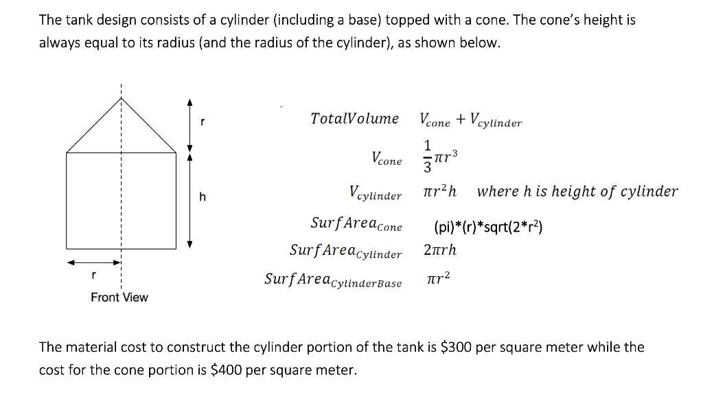 Solved The tank design consists of a cylinder (including a | Chegg.com