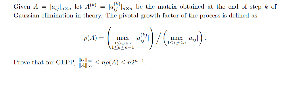 Solved = Given A = (aij]nxn let A(k) [ar. i Inxn be the | Chegg.com