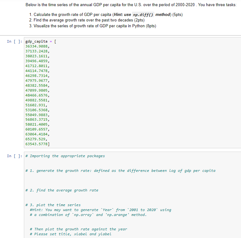 Solved Below is the time series of the annual GDP per capita | Chegg.com