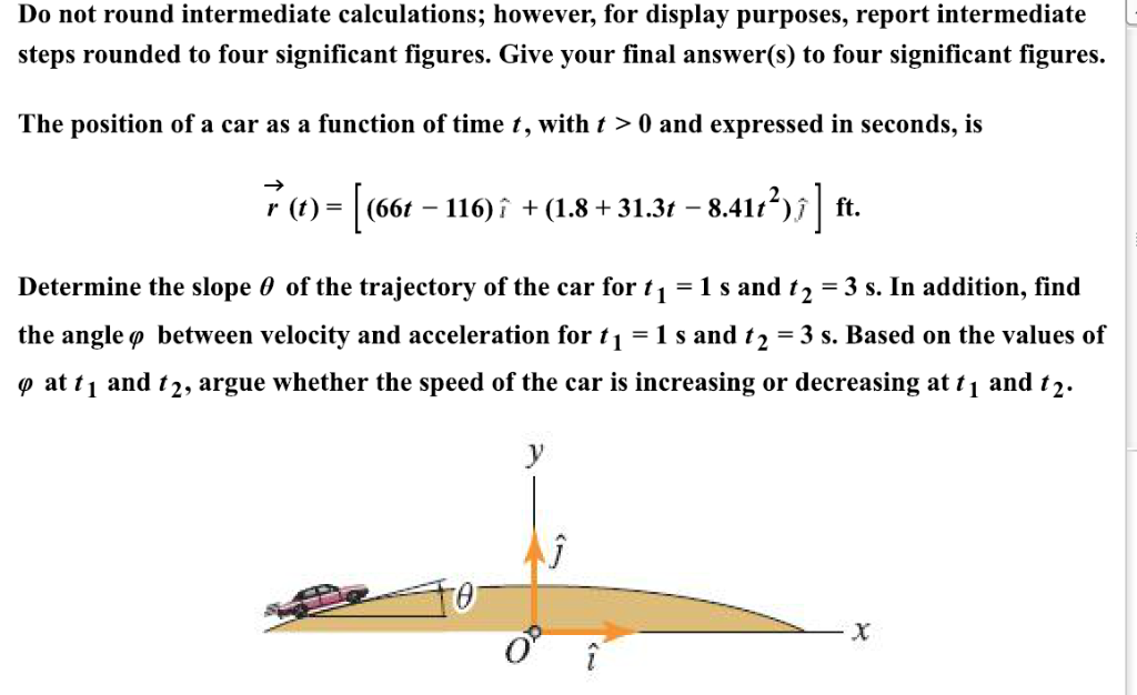 Solved The position of a car as a function of time t, with | Chegg.com