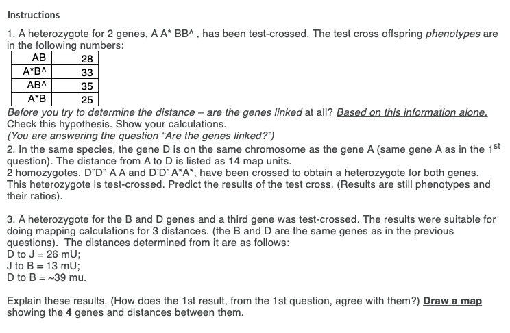 Solved Instructions 1. A heterozygote for 2 genes, A A* BBA, | Chegg.com