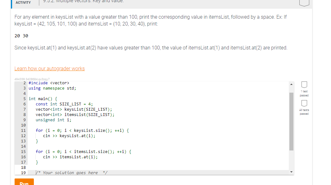 Solved For any element in keysList with a value greater than | Chegg.com