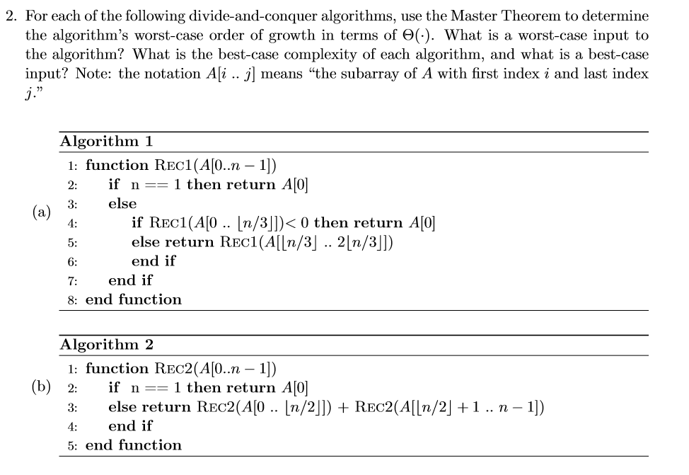 2. For each of the following divide-and-conquer | Chegg.com