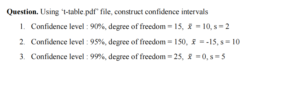 Solved Question. Using ‘t-table.pdf' file, construct | Chegg.com