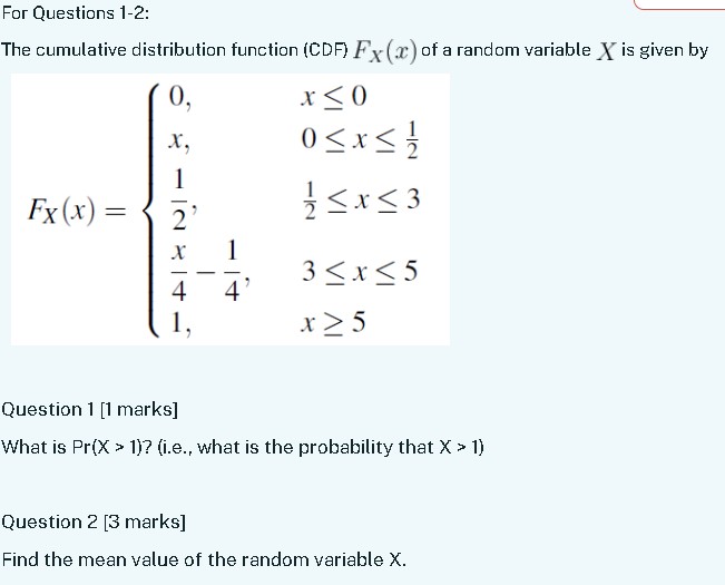 Solved For Questions 1-2: The cumulative distribution | Chegg.com