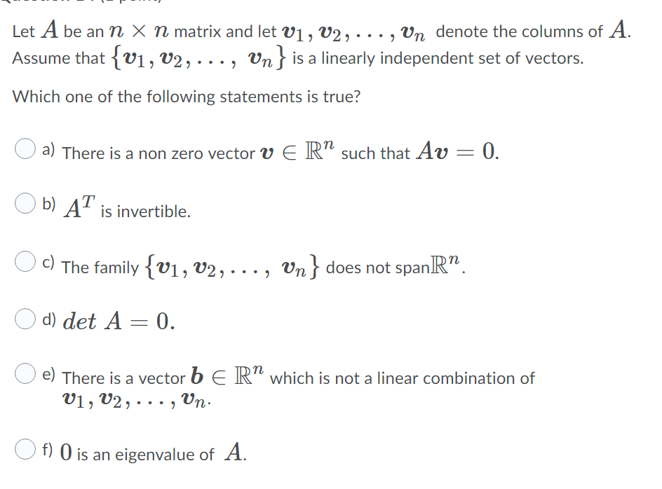 Solved Let A be an n x n matrix and let V1, V2, ..., Vn | Chegg.com