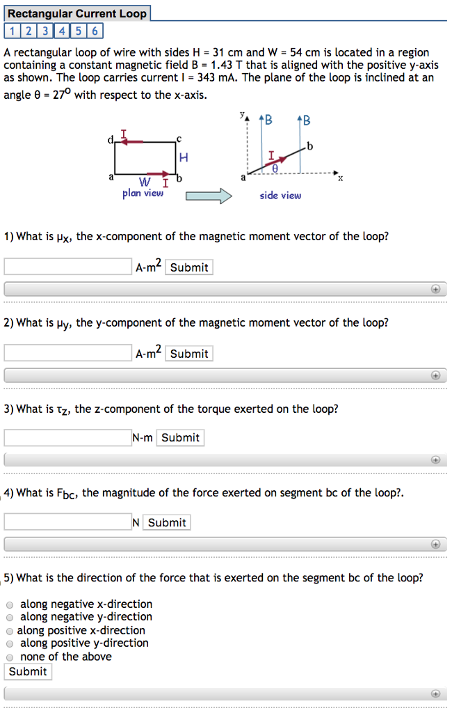 Solved Rectangular Current Loop 12 345 6 A rectangular loop | Chegg.com
