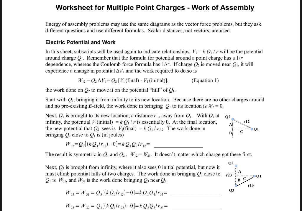 Solved Worksheet for Multiple Point Charges - Work of | Chegg.com