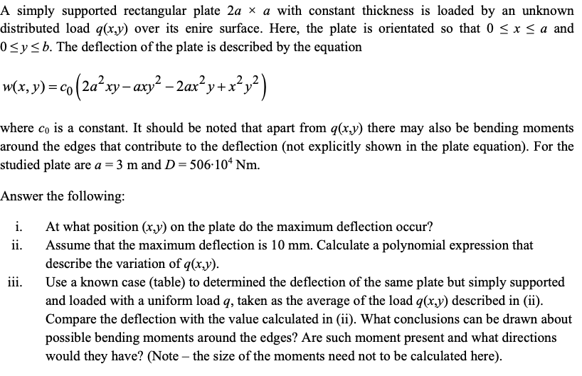 Solved A simply supported rectangular plate 2a × a with | Chegg.com