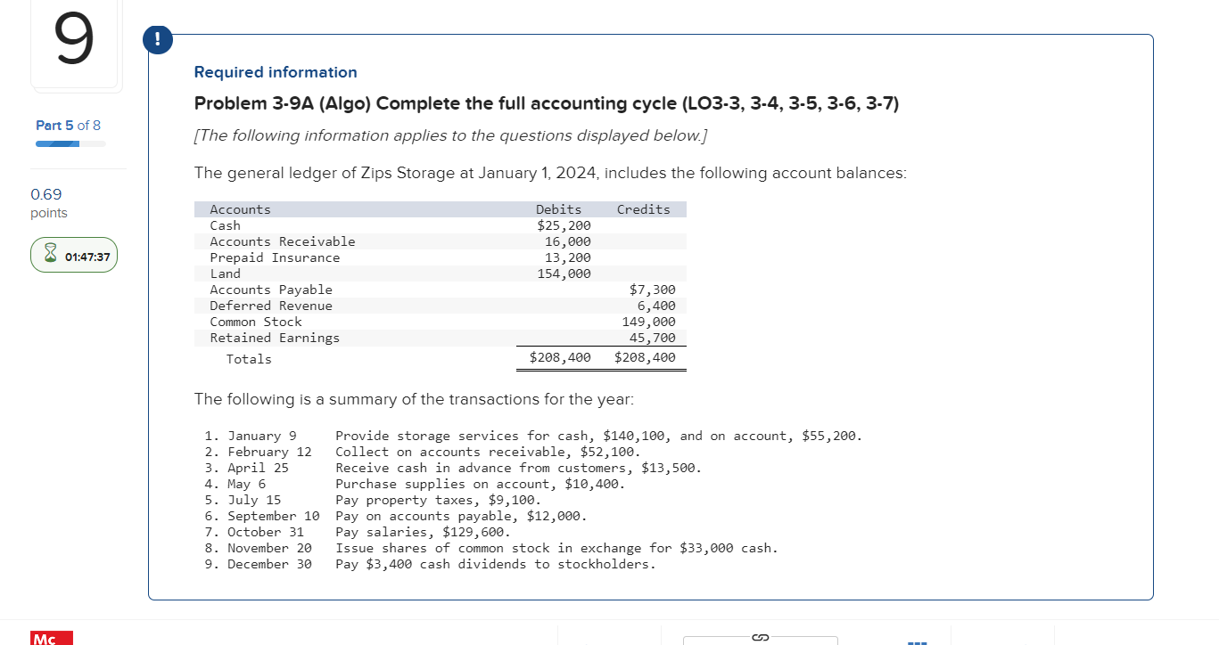 Problem 3-9A (Algo) Complete the full accounting | Chegg.com