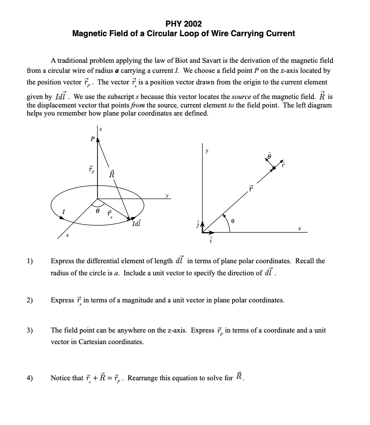 Solved PHY 2002 Magnetic Field of a Circular Loop of Wire | Chegg.com
