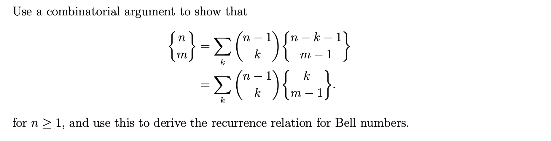 Use a combinatorial argument to show that In - 1 1 k | Chegg.com