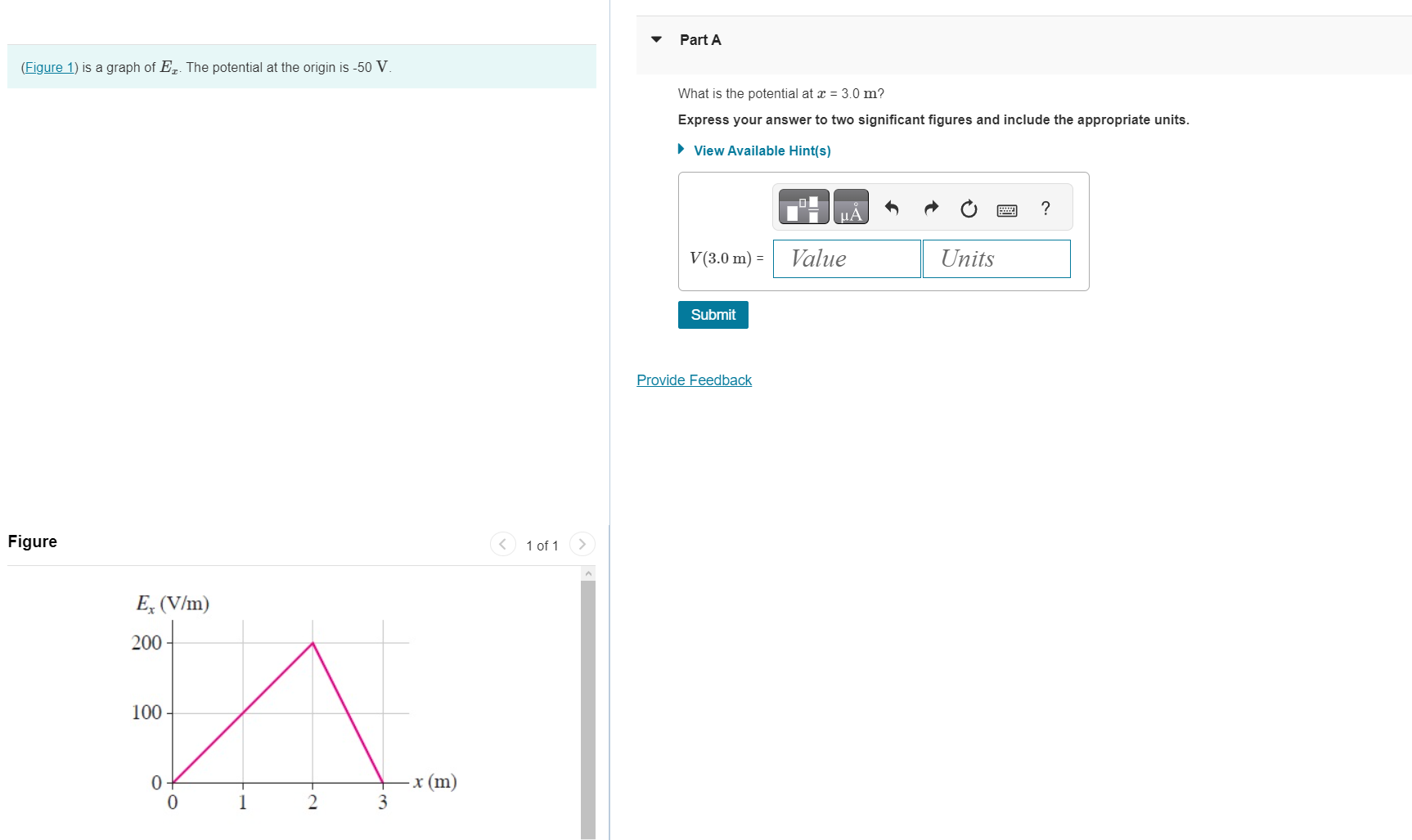 Solved Part A(Figure 1) ﻿is a graph of Ex. ﻿The potential at | Chegg.com