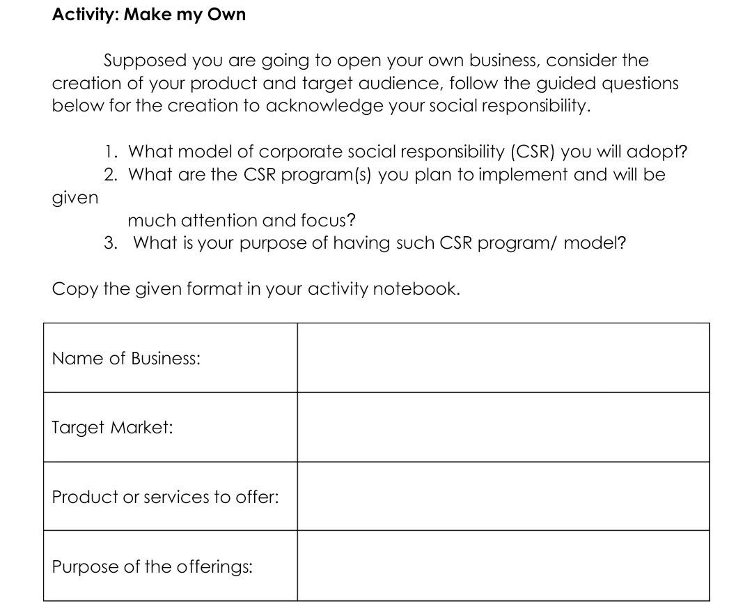Solved Activity: Make my Own Supposed you are going to open | Chegg.com