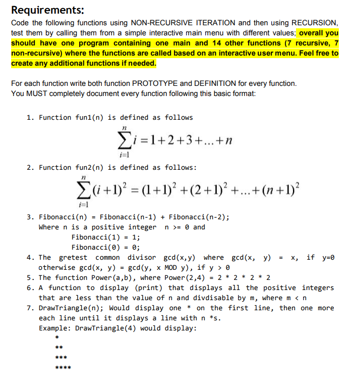 Solved Requirements: Code the following functions using | Chegg.com