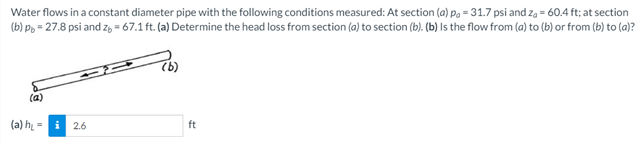 Solved Water flows in a constant diameter pipe with the | Chegg.com